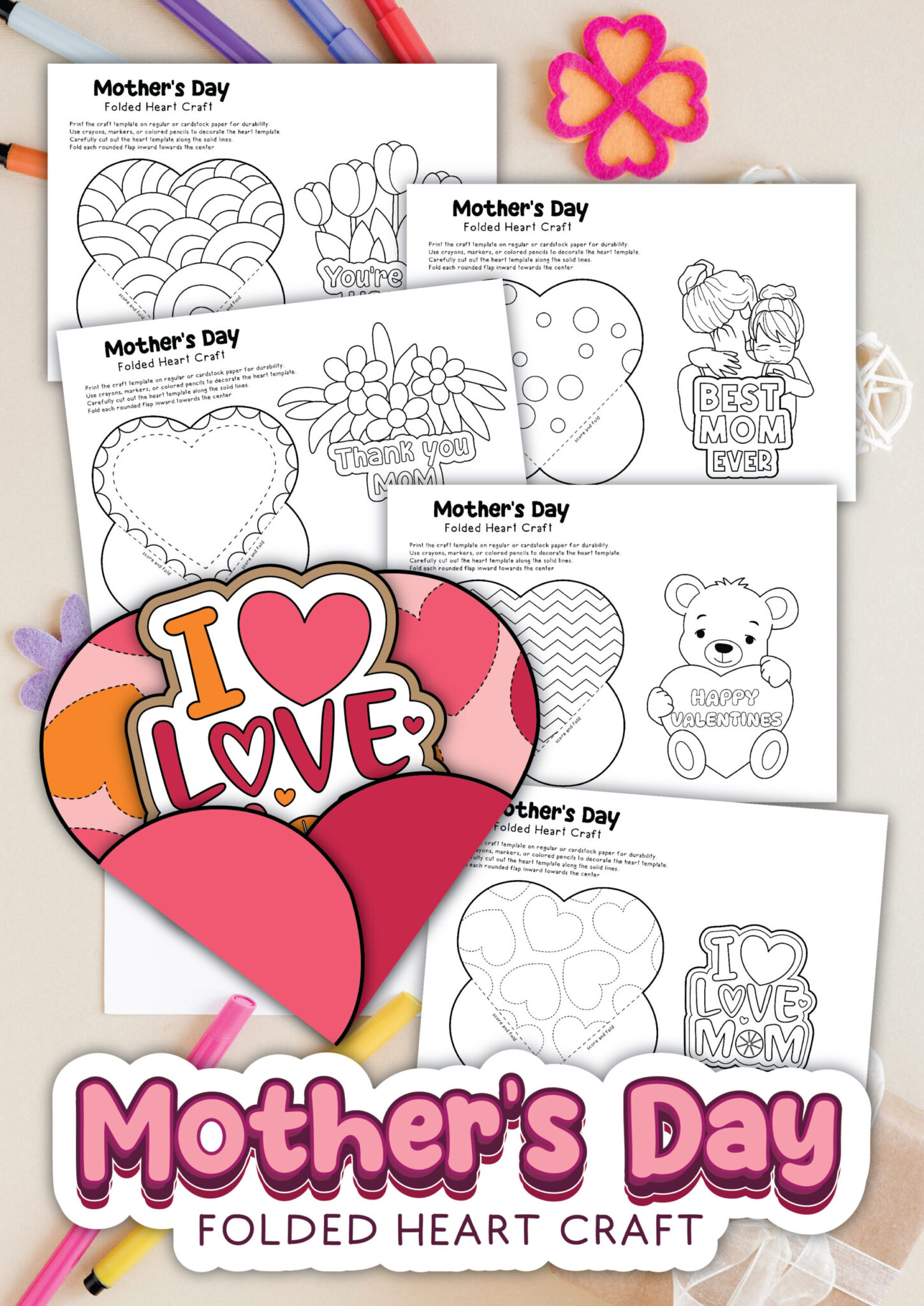 Mother's Day Heart Cards: 8 Printable Templates | Acrylic Painting School