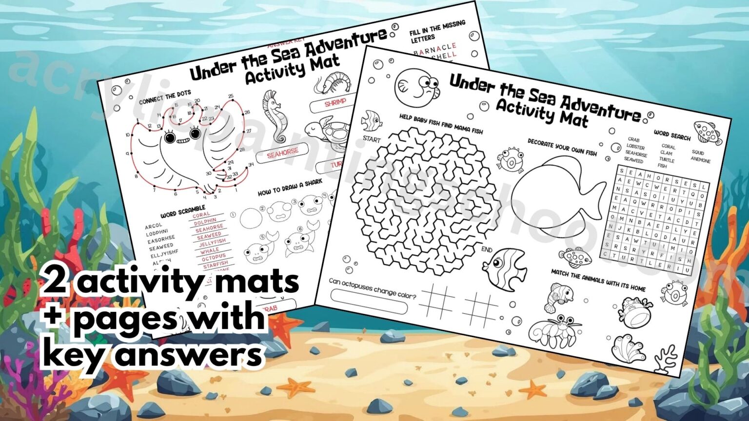 Under The Sea Activity Mats For Kids (Free Printable) | Acrylic ...