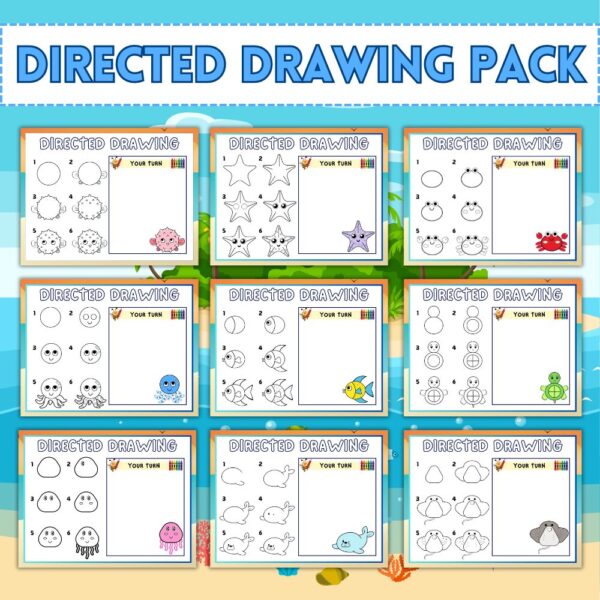 Ocean Animals Directed Drawings (9 Printable Pages) | Acrylic Painting ...