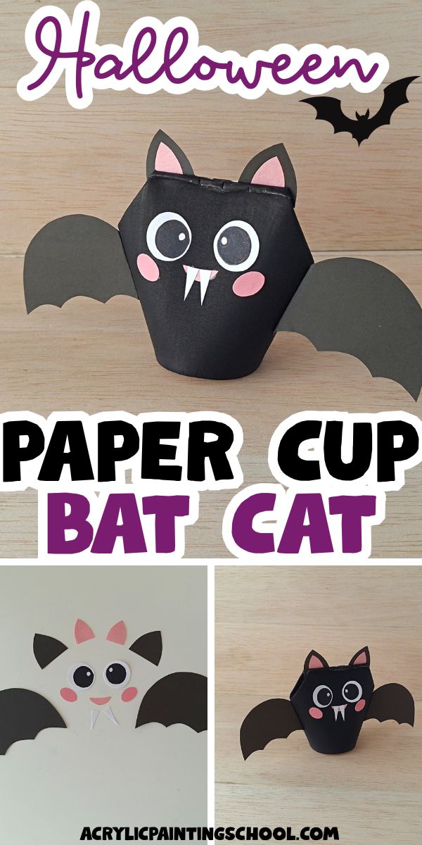 Paper Cup Bat Cat Halloween Craft | Acrylic Painting School